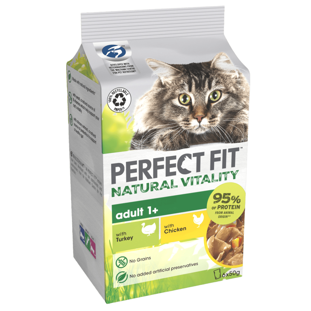 PERFECT FIT™ Natural Vitality Cat Food Pouch Poultry Selection Gravy 6x50g